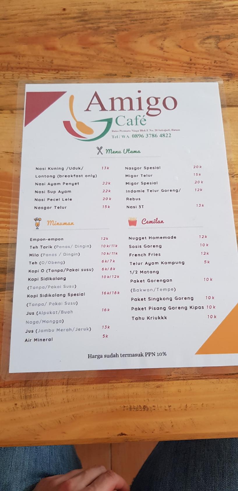 Menu at AMIGO Cafe, Batam