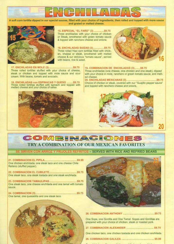 Menu at EL FARO MEXICANN CUISINE restaurant, Elgin, Lillian St