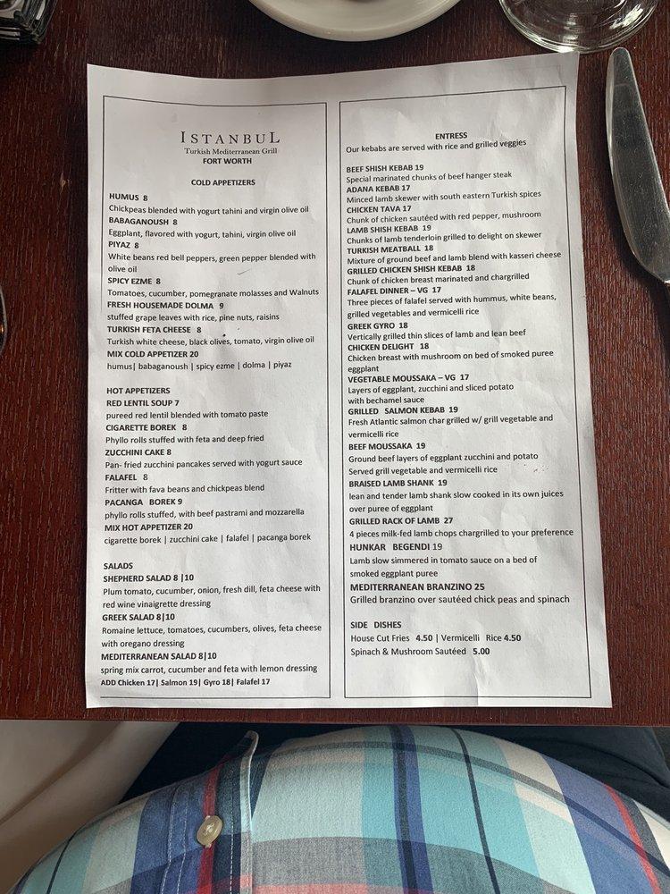 Menu at Istanbul grill & bar, Fort Worth