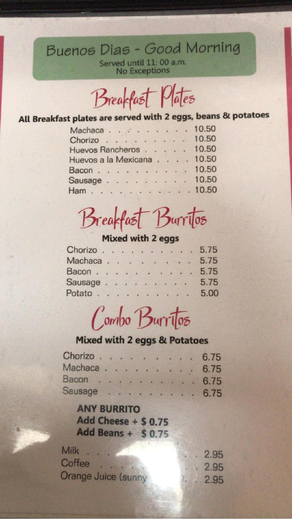 Menu at La Flor Mexican Restaurant, Yuma, W 3rd St