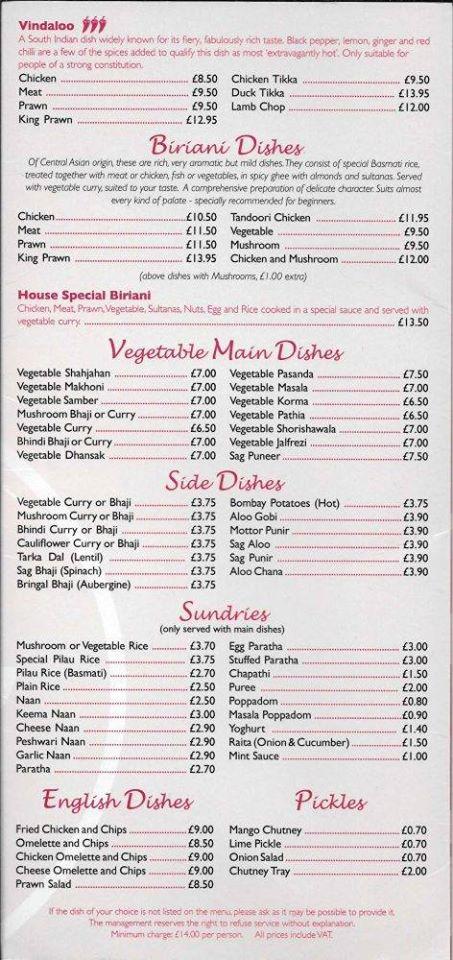 Menu at The Cinnamon Tree restaurant, Sidmouth
