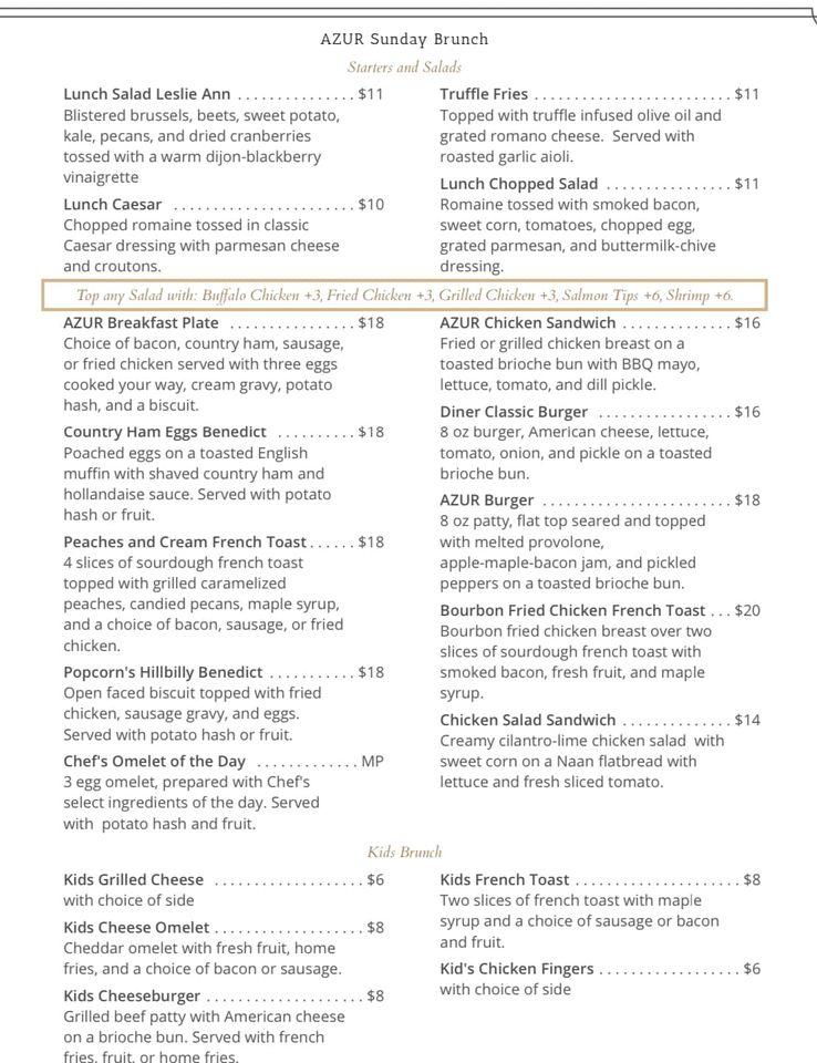 Menu at Azur Restaurant and Patio, Lexington