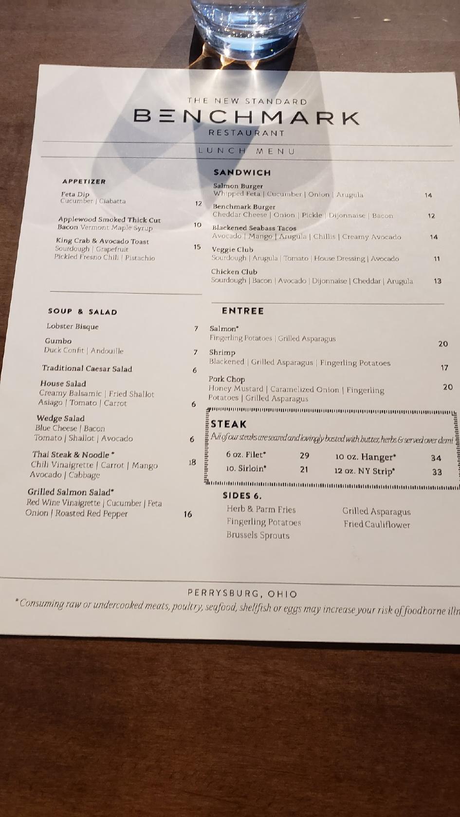 Menu at Benchmark Restaurant, Perrysburg