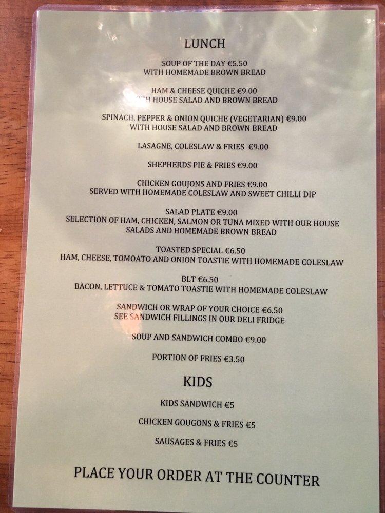 Menu at Bowes & Co. cafe, Cashel