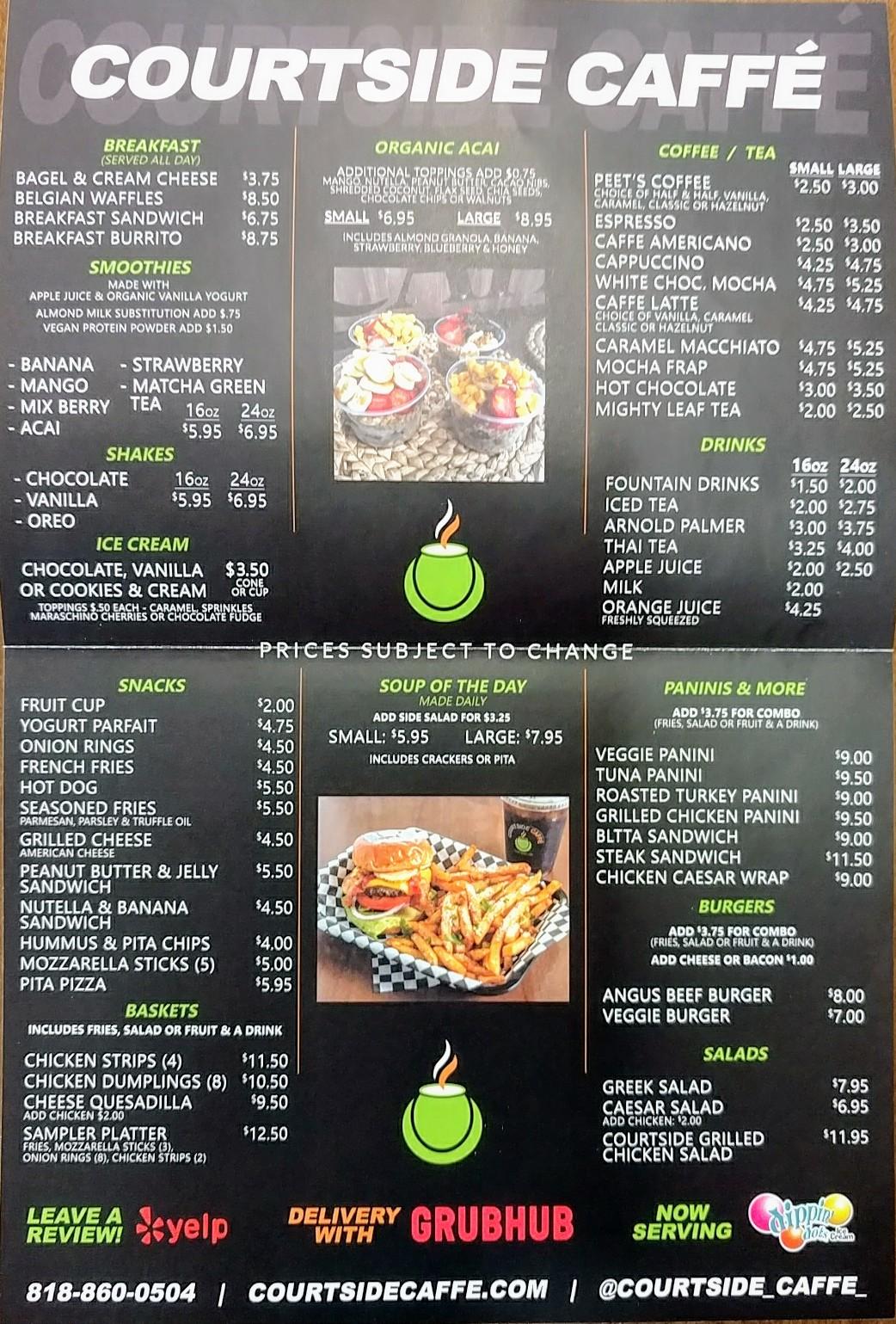 Menu at Courtside Caffé cafe, Burbank