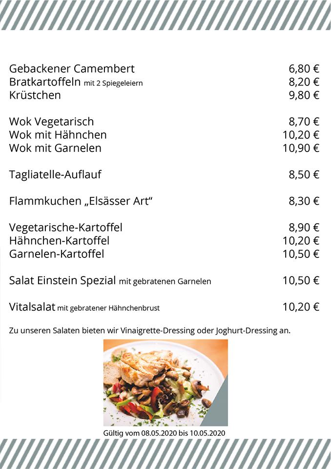 Menu at Einstein restaurant, Hövelhof