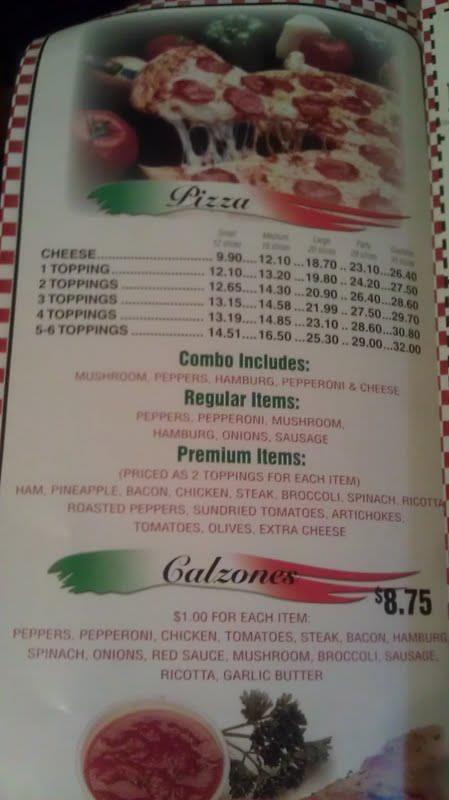 Menu at Italian Friendly Pizza-Grinder pizzeria, Holyoke