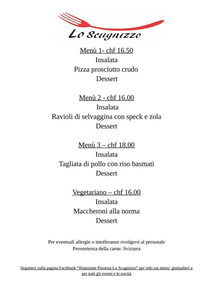 Menu at Lo Scugnizzo, Bellinzona, Viale Stefano Franscini 55