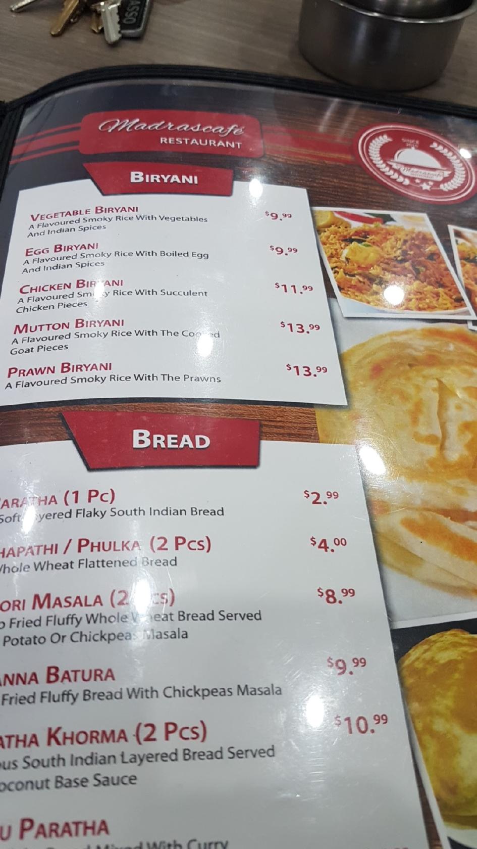 Menu at Madras Cafe, Calgary, 175A 52 St. SE