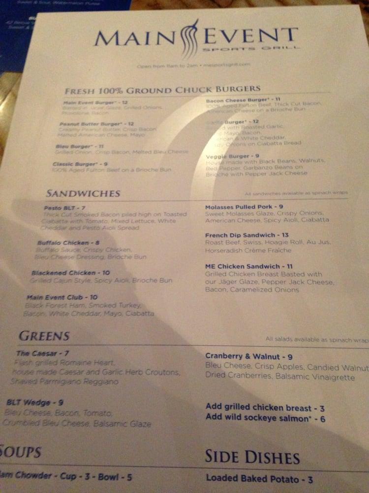 Menu at Main Event Sports Grill pub & bar, Vancouver, SE 164th Ave Ste 204