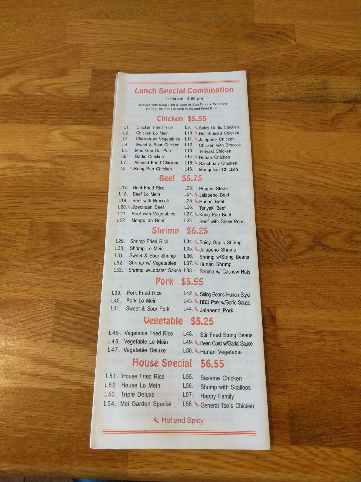 Menu at Mei Garden Asian fusion, Thai Vietnamese chinese food ...