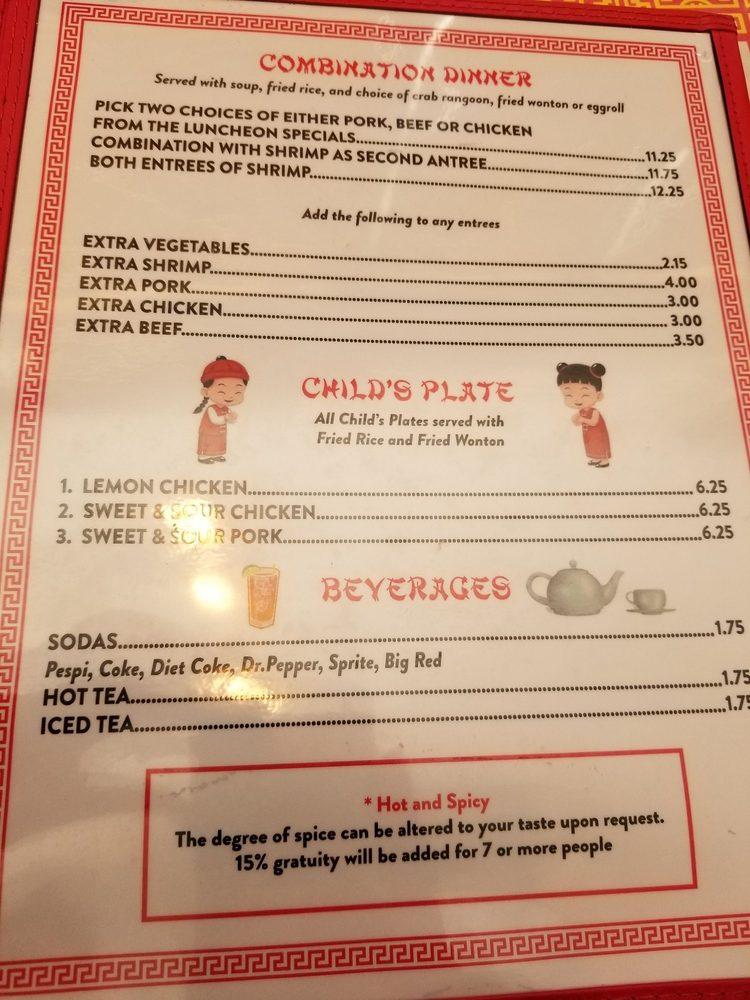 Menu at Peng's Chinatown Chinese restaurant, San Antonio