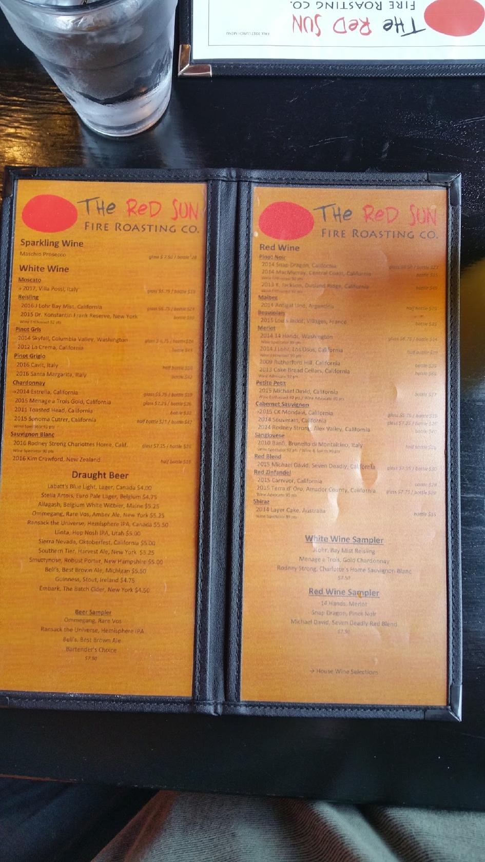 Menu at The Red Sun Fire Roasting Co. pub & bar, Oswego