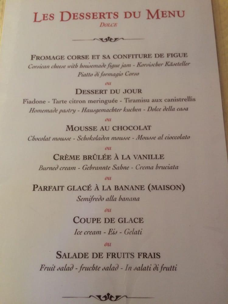 Menu at Restaurant Santa Maria, Calvi
