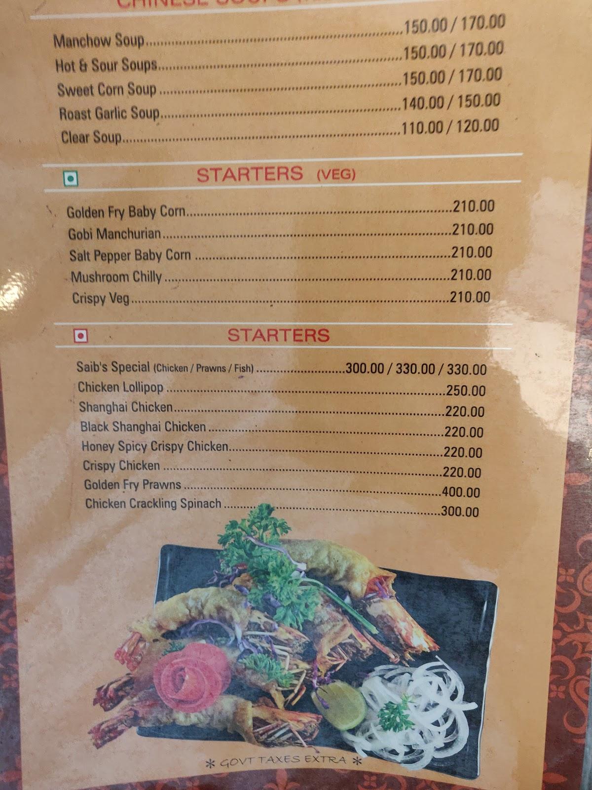 Menu at Saib Traditionally Goan Multi-Cuisine Bar & Restaurant, Bambolim