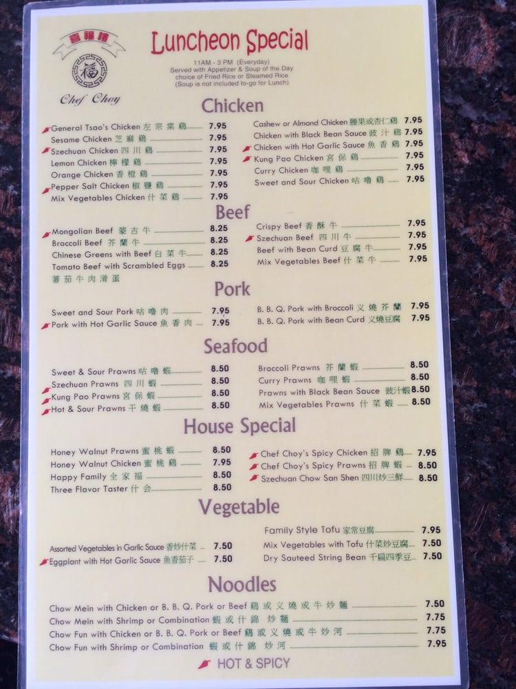 Menu at Chef Choy Chinese food restaurant, Pleasant Hill