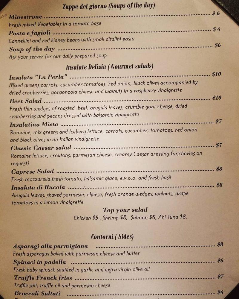 Menu at La Perla di Pompano restaurant, Pompano Beach