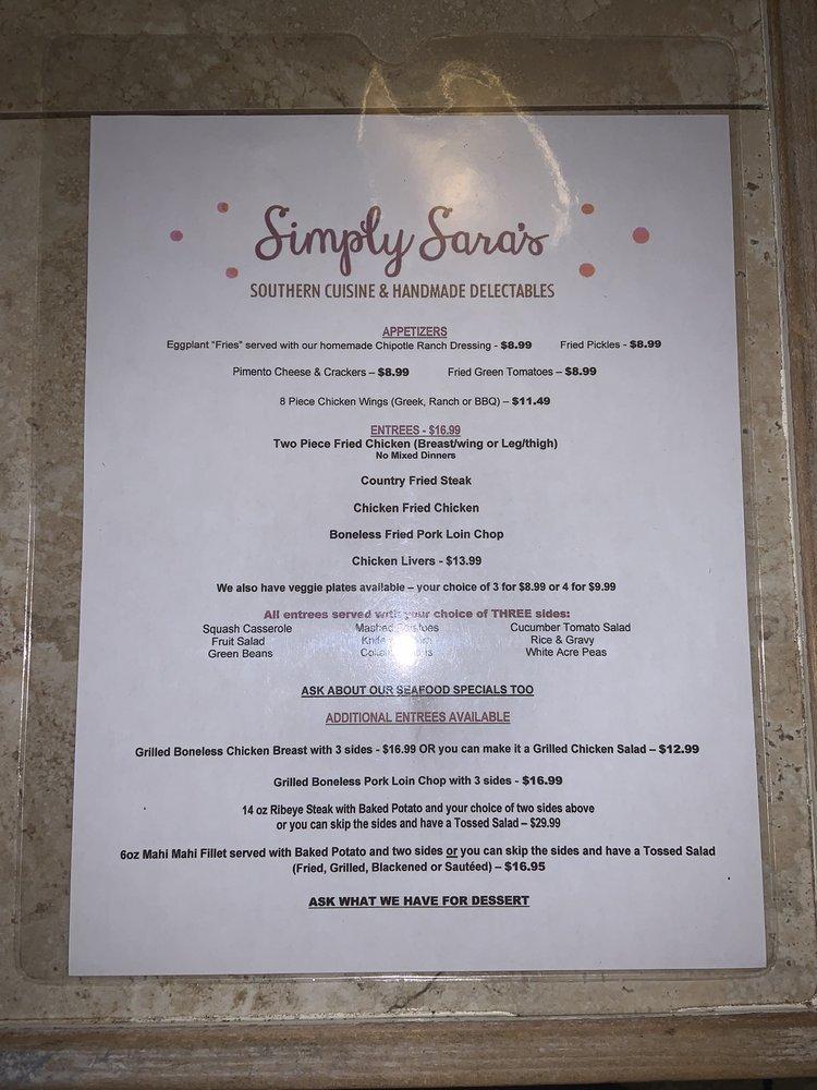 Menu at Simply Sara's desserts, Jacksonville, Corinthian Ave