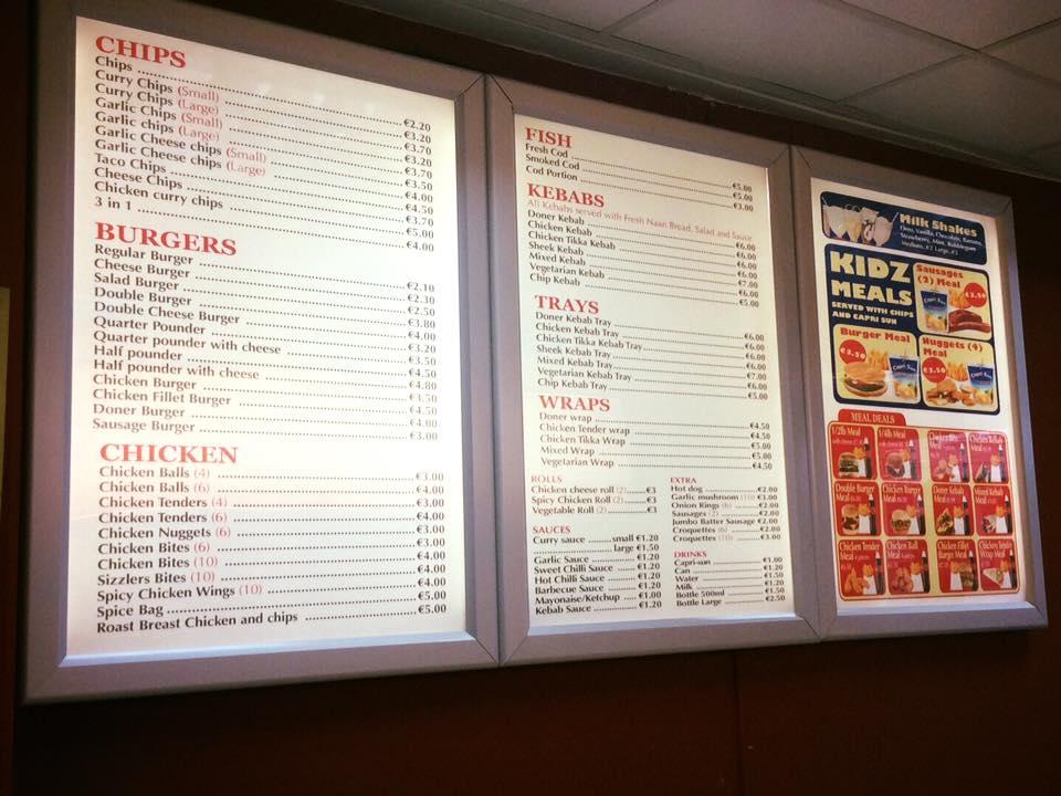 Menu at Carrick Indian takeaway restaurant, Carrickmacross