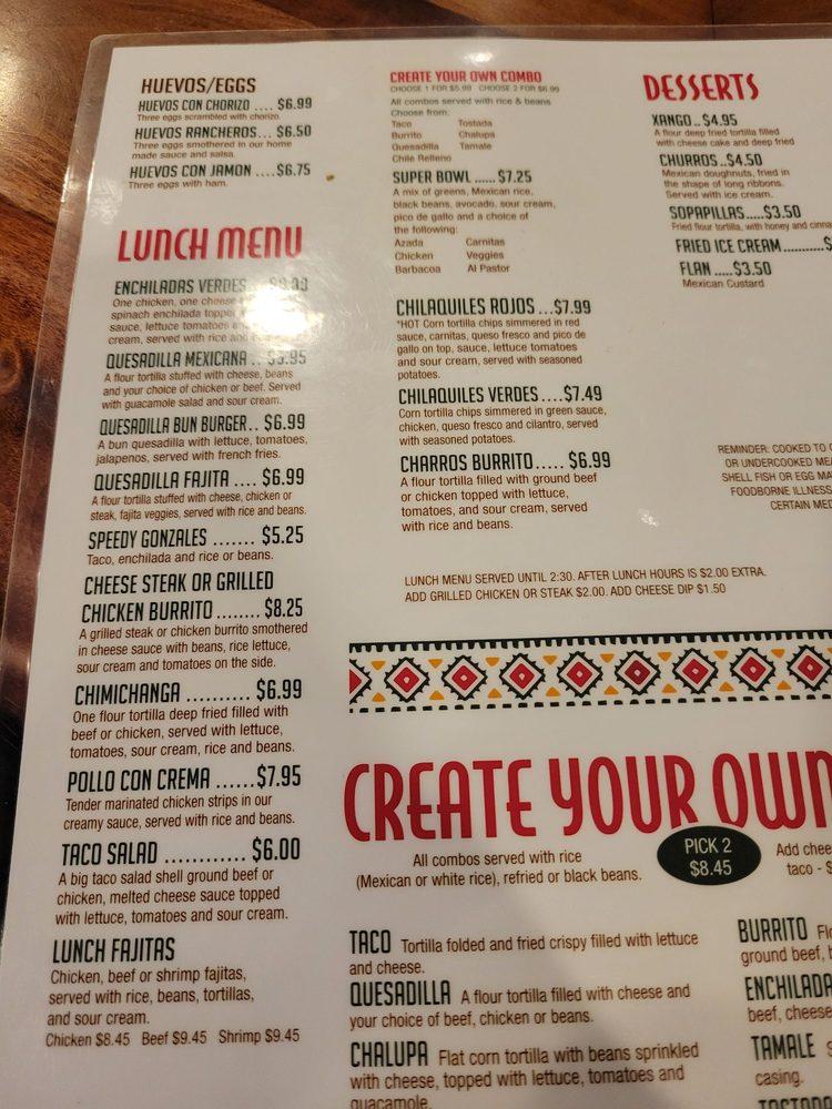 Menu at Charros Express Mex restaurant, Evans