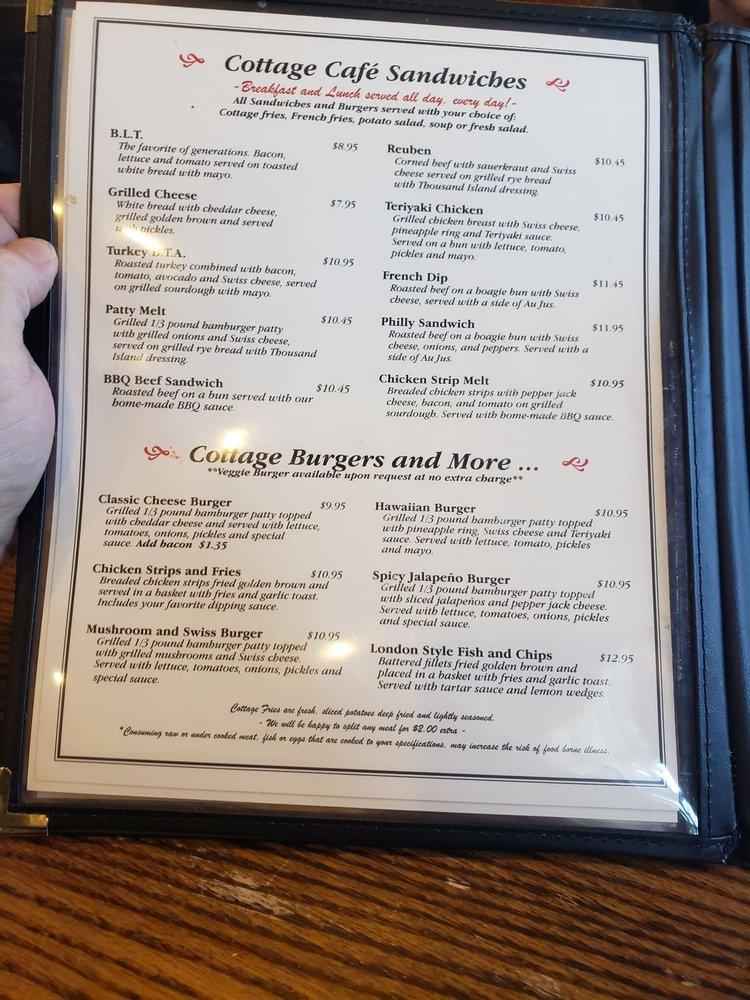 Menu at Cottage Cafe, Spokane Valley