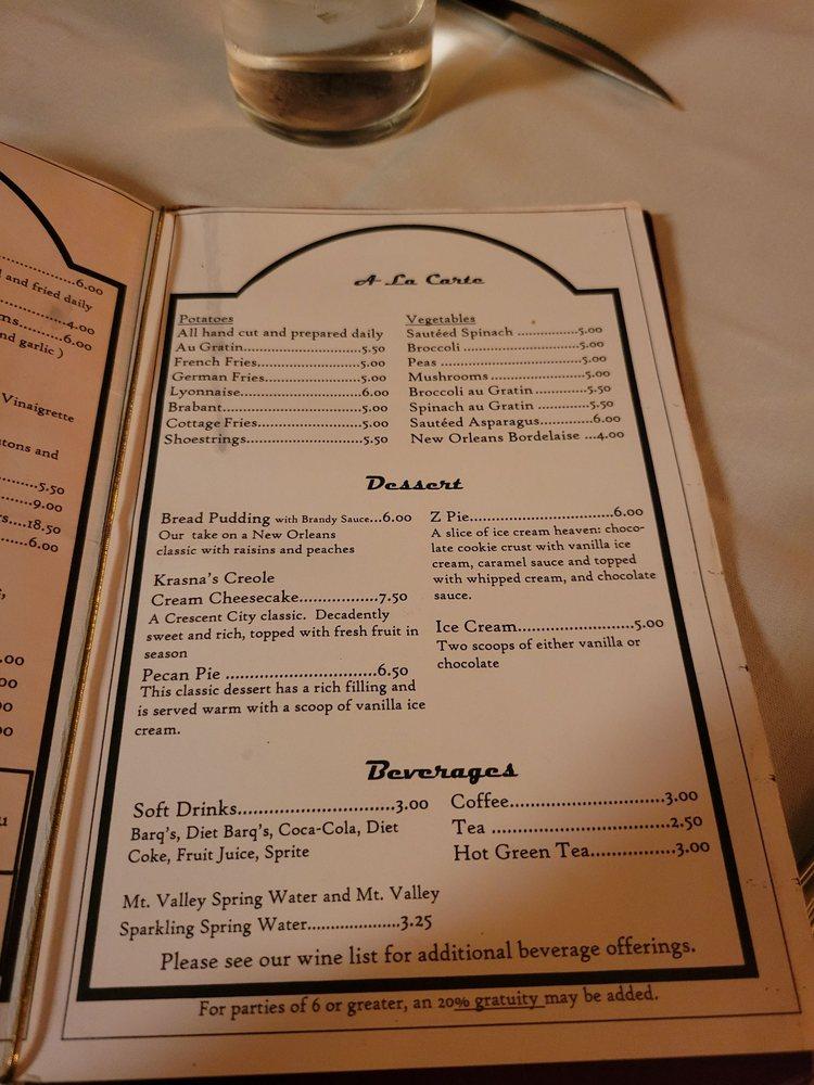 Menu at Crescent City Steak House steakhouse, New Orleans