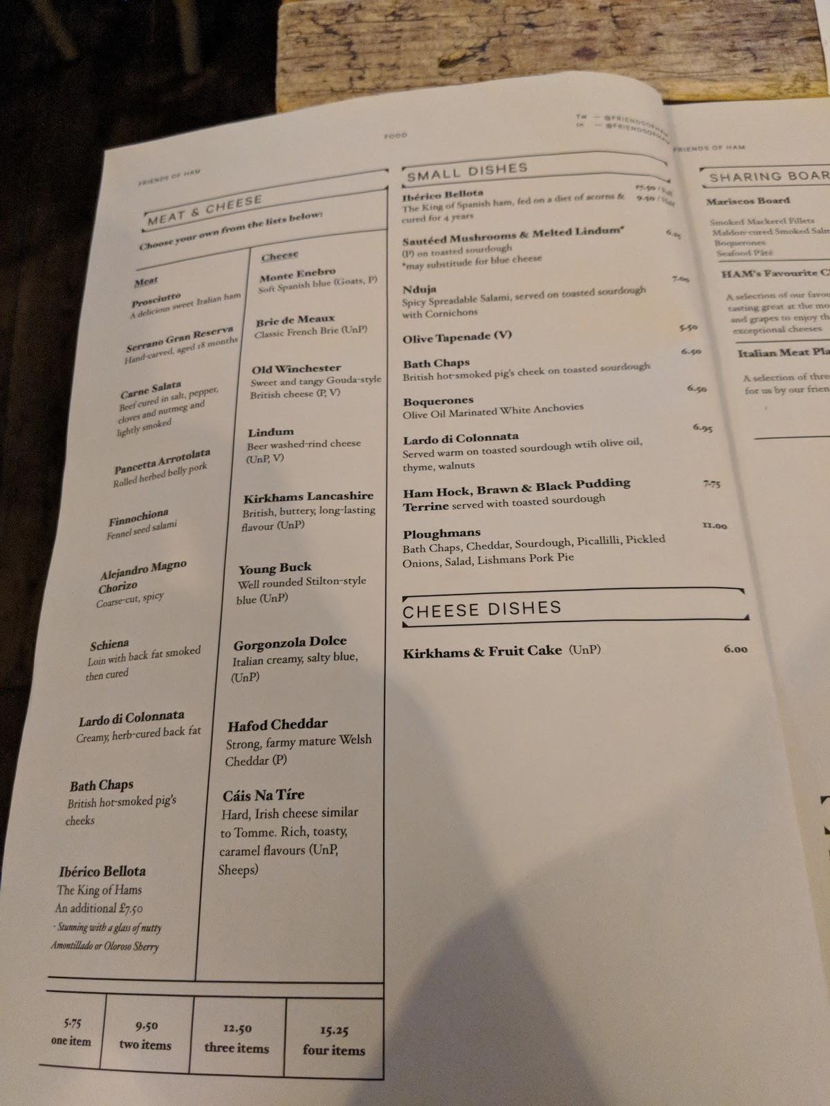 Menu at Friends of Ham pub & bar, Leeds