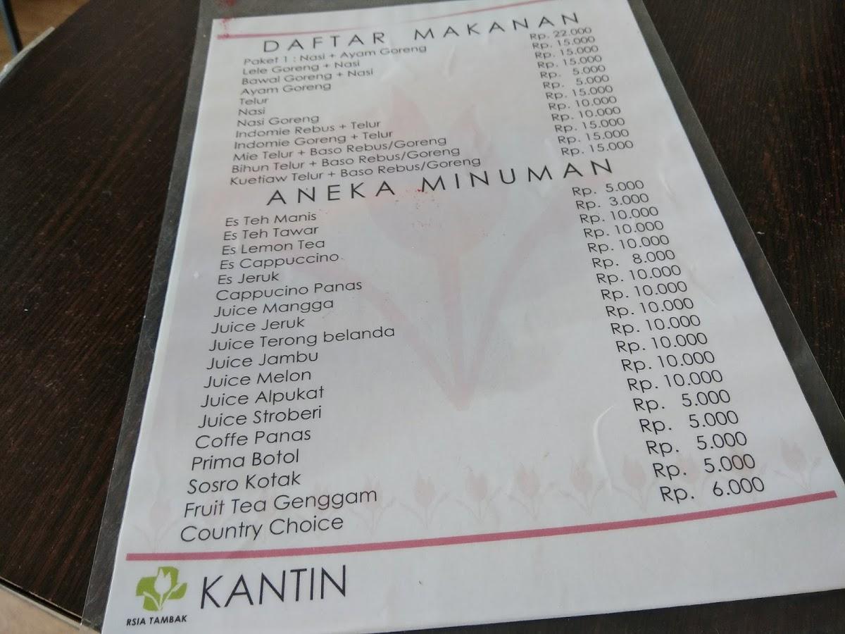 Menu at Kantin RSIA Tambak cafeteria, Central Jakarta