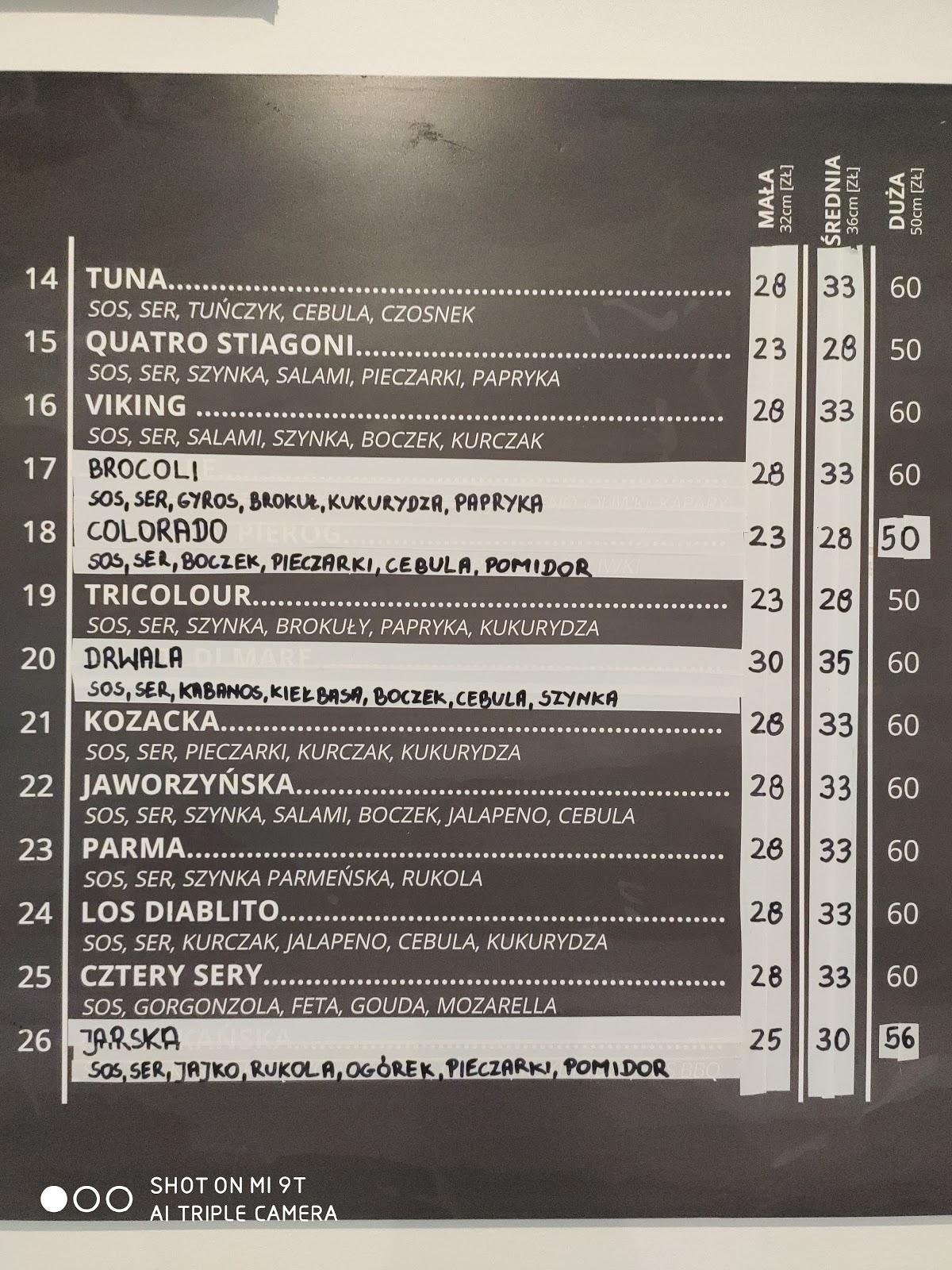 Carta del restaurante Pizza u Dedka, Jaworzyna Śląska