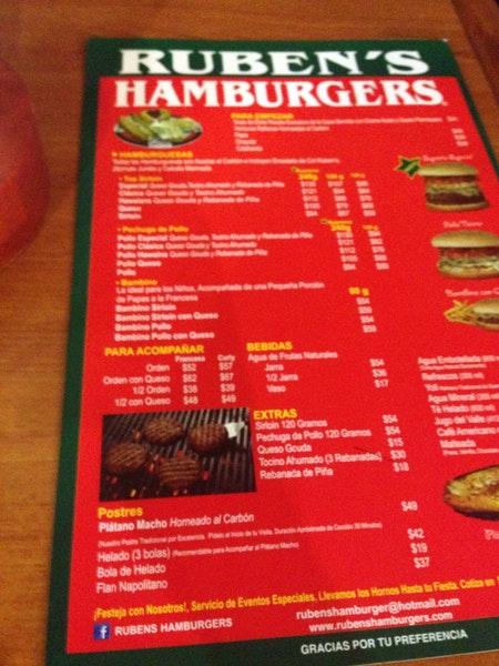 Carta del restaurante Rubens Hamburgers Acapulco Costera, Acapulco ...