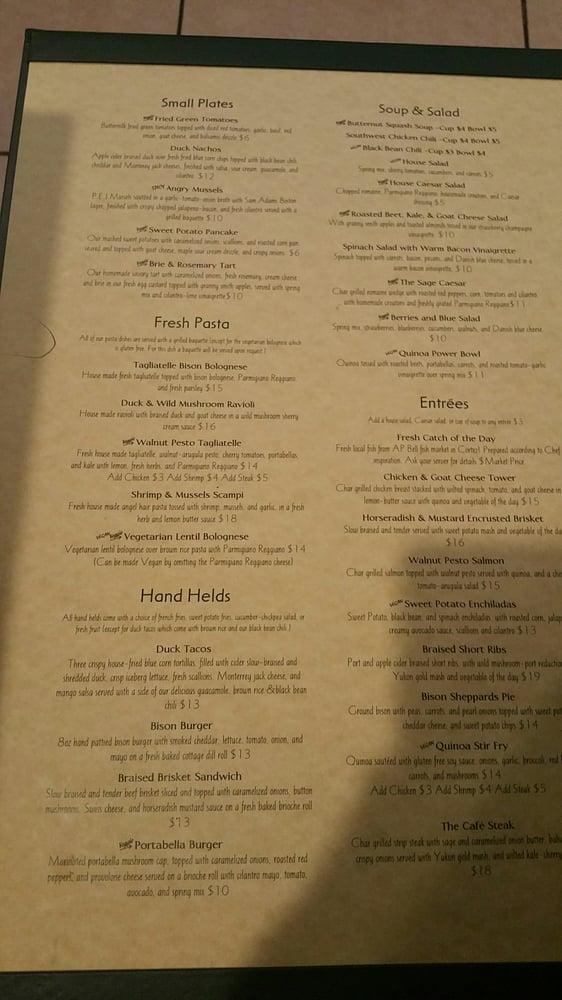 Menu at Sage Biscuit Cafe, Bradenton