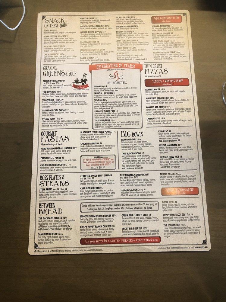 Menu at Sammy J's Grill & Bar - Maple Ridge, Maple Ridge