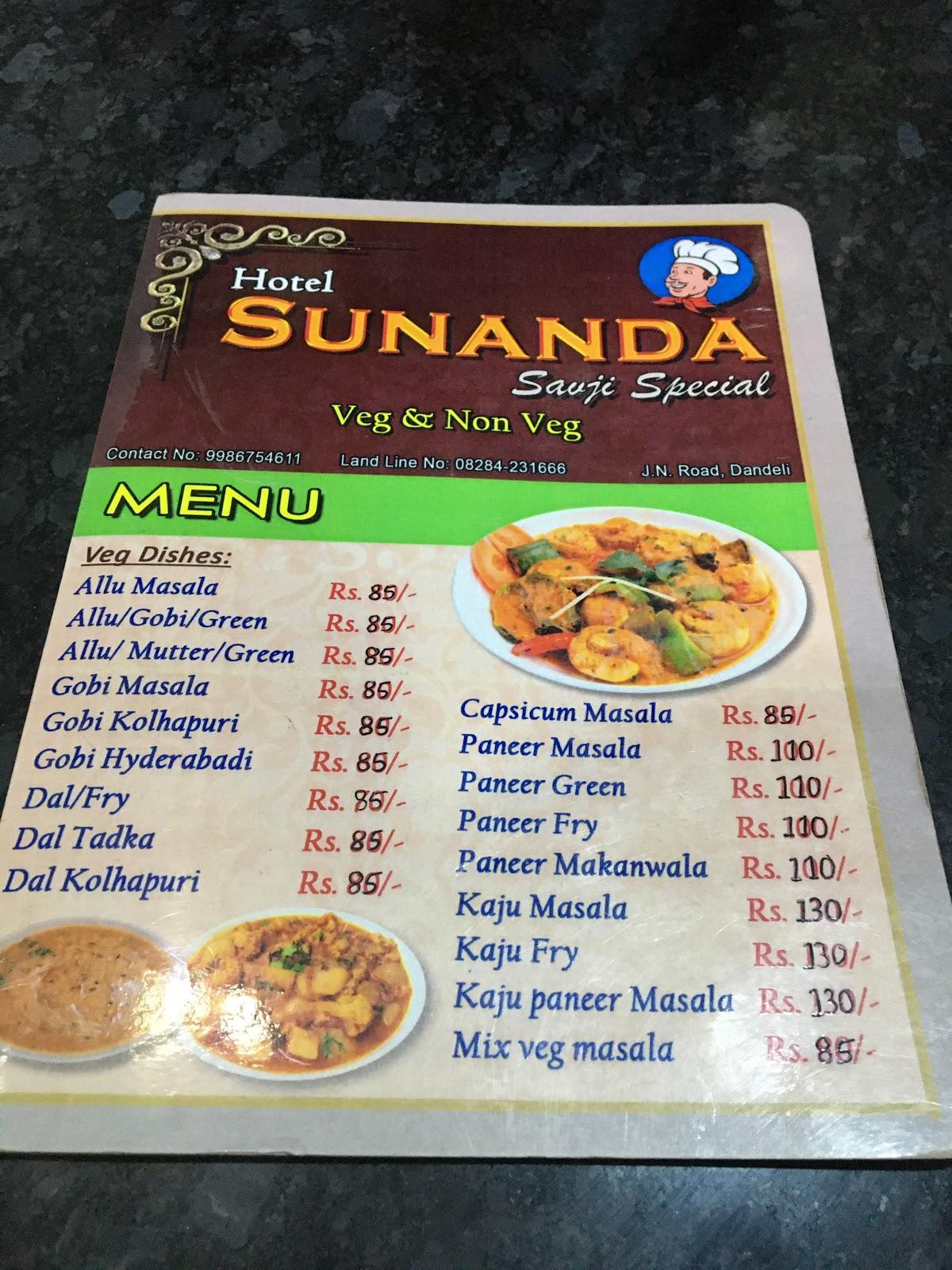 Menu at Sunanda Savaji Special, Dandeli