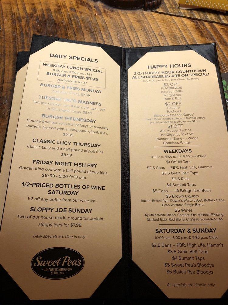Carta de Sweet Pea's Public House, Saint Paul