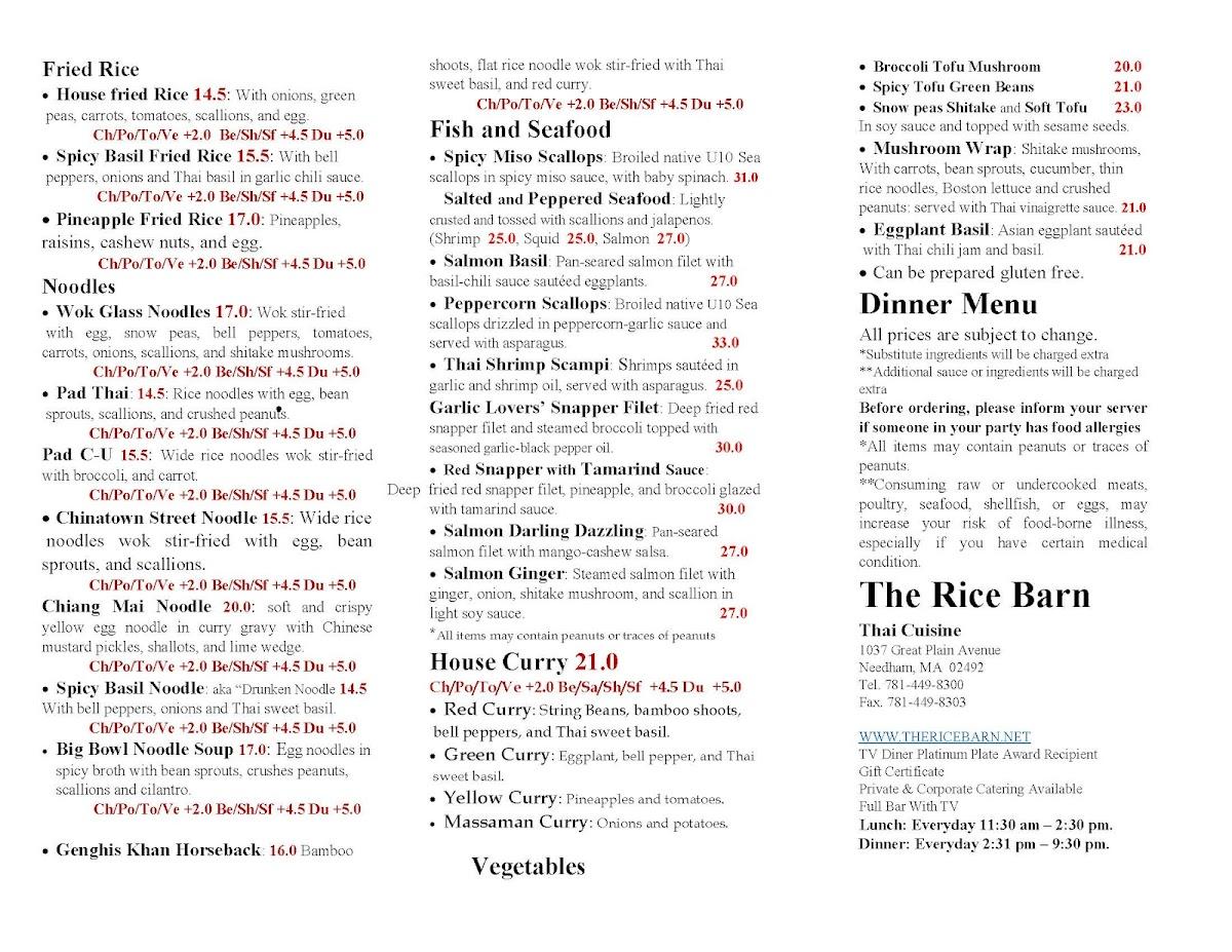 Carta de The Rice Barn, Needham