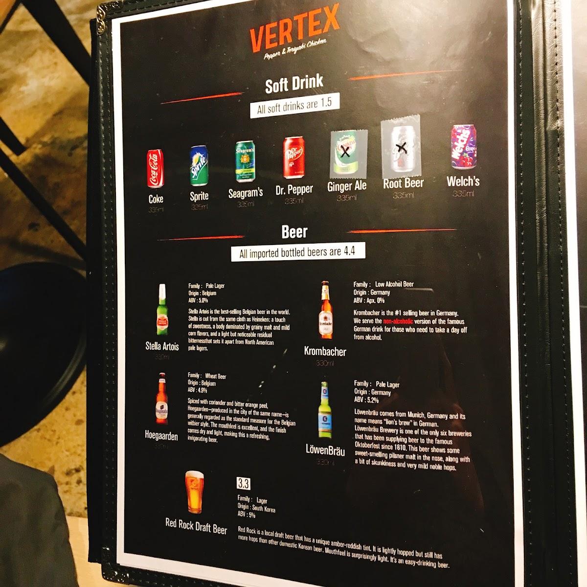 Menu at Vertex restaurant, Seoul, 11 Itaewon-ro 20ga-gil