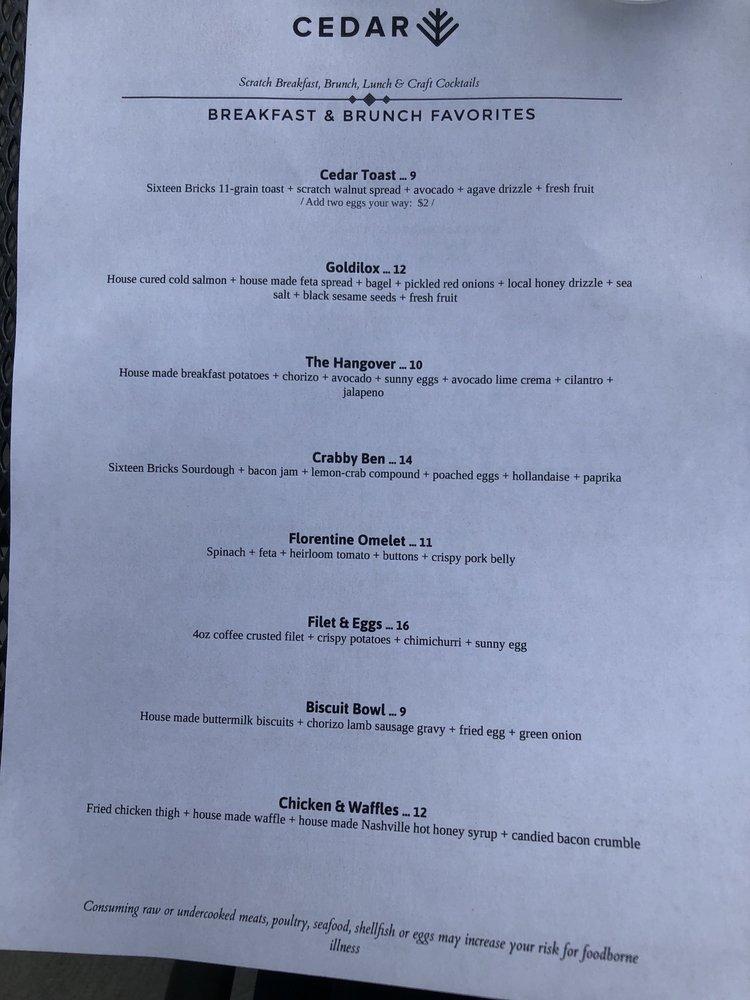 Menu at Cedar pub & bar, Covington