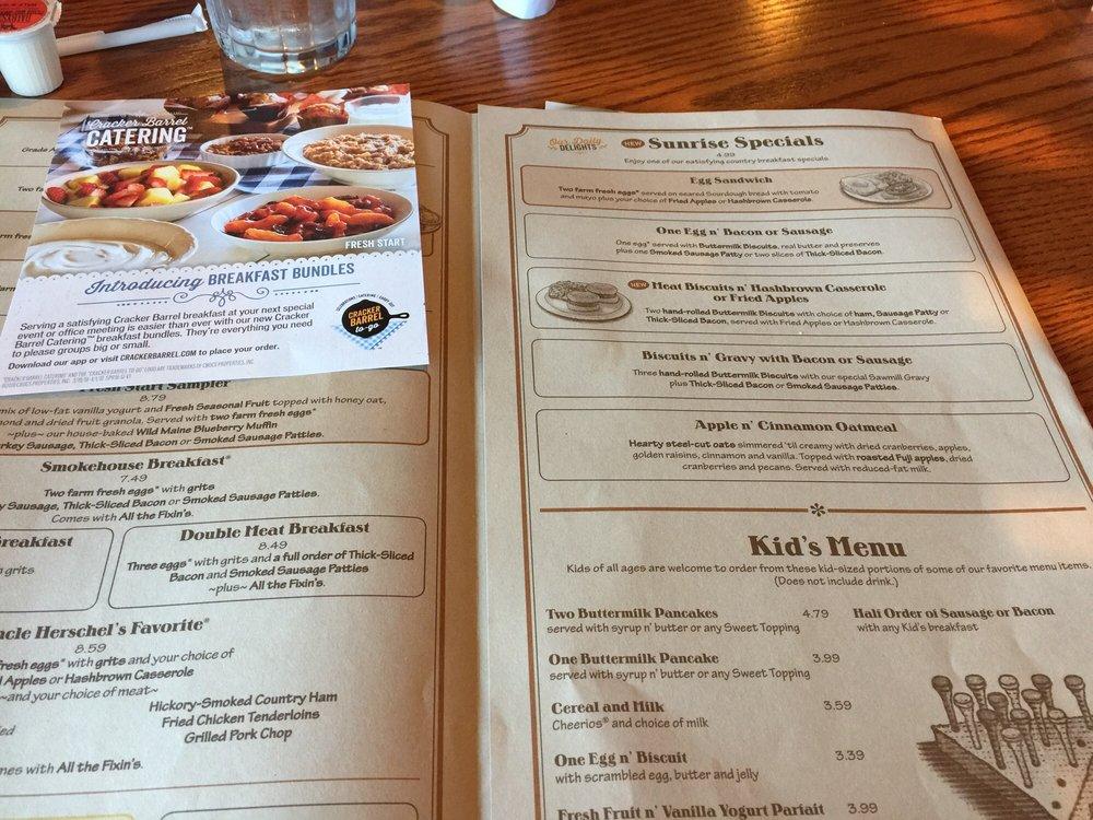 Menu at Cracker Barrel Old Country Store, Jeffersontown, Kentucky Mills Dr
