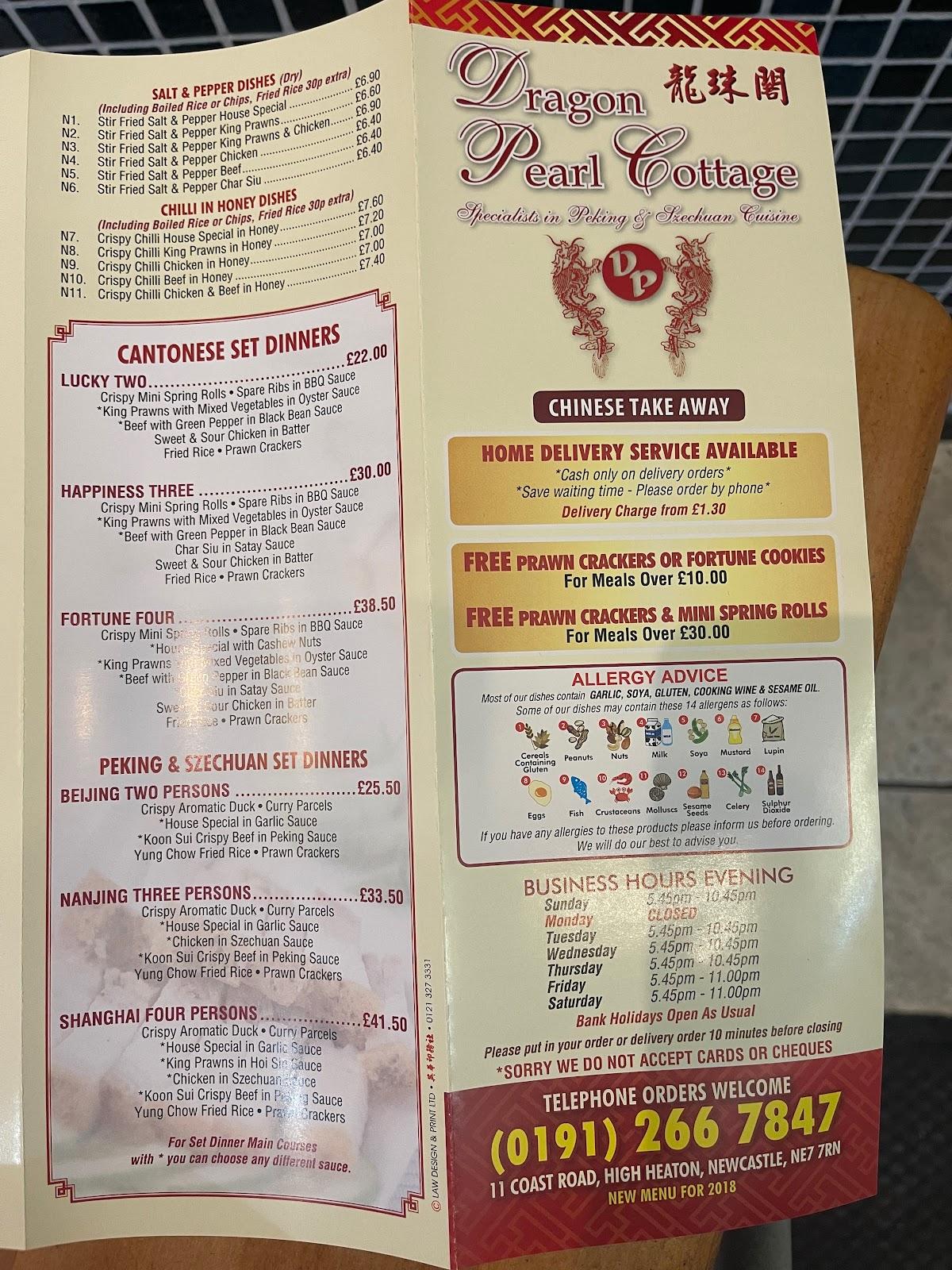 Menu at Dragon Pearl cottage Chinese take away restaurant, Newcastle ...