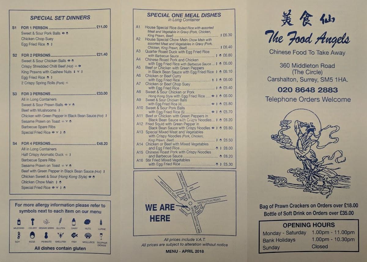 Menu at Food Angels Chinese Takeaway fast food, Carshalton, 360 ...