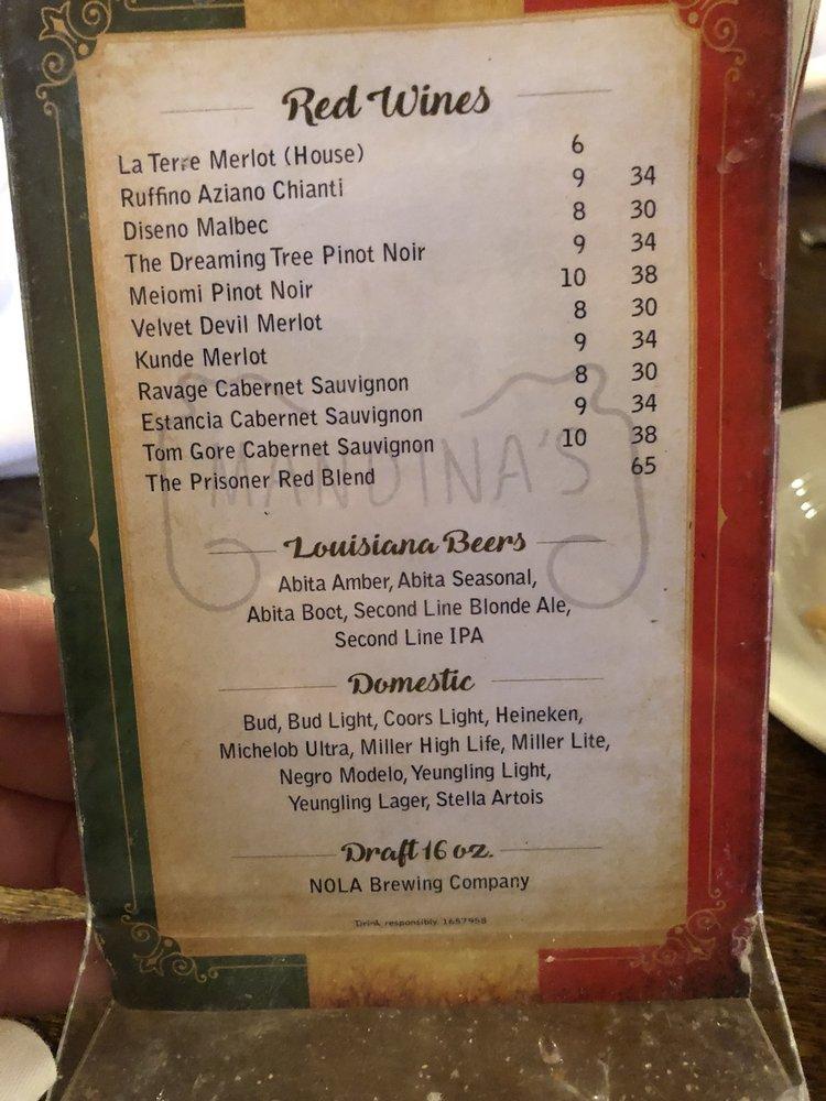 Menu at Mandina's Restaurant, New Orleans