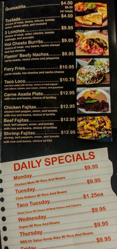 Menu at Taco Samich restaurant, Tehachapi