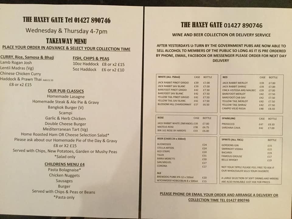 Menu at The Haxey Gate Inn pub & bar, Haxey
