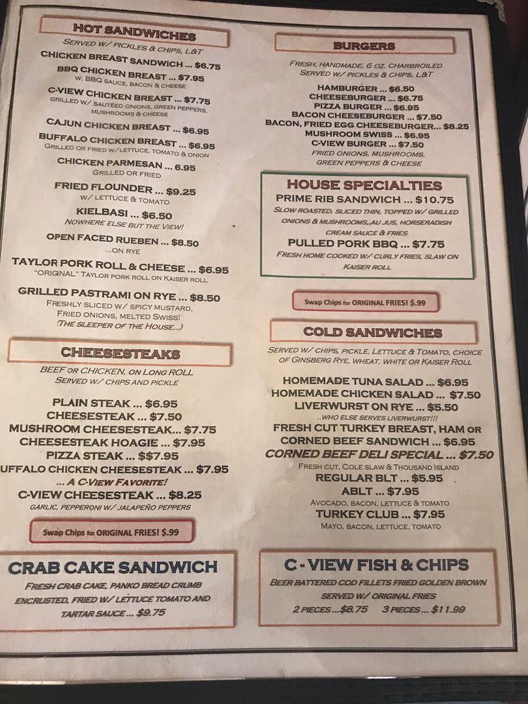 Menu at C-View Inn pizzeria, Cape May