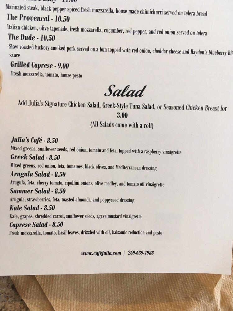 Menu at Cafe Julia, South Haven