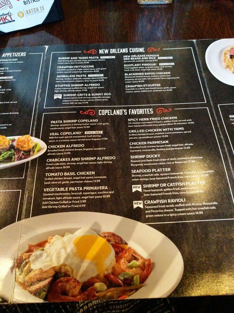 Menu at Copeland's of New Orleans restaurant, Kenner, W Esplanade Ave