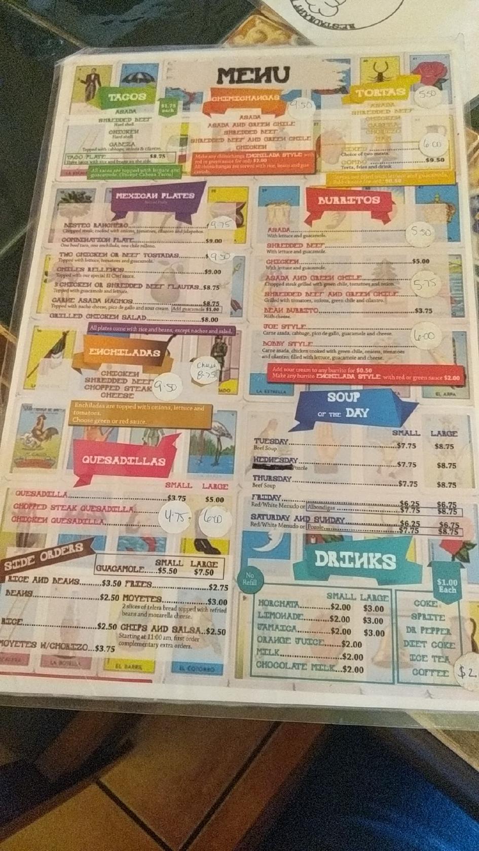 Menu at El Chef Restaurant, Douglas, 11th St