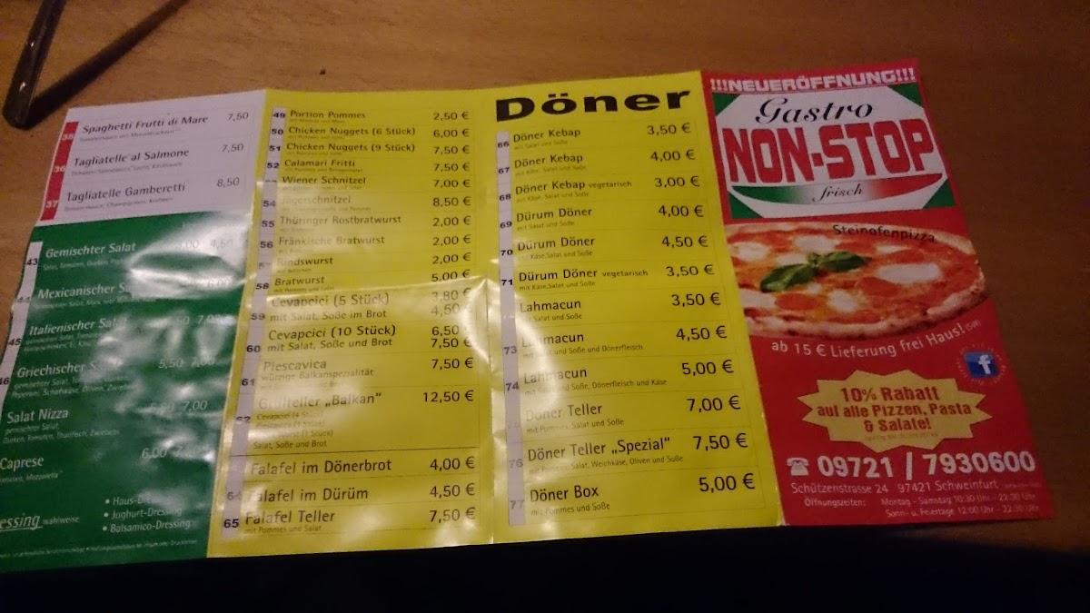Speisekarte von Gastro Non-Stop restaurant, Schweinfurt