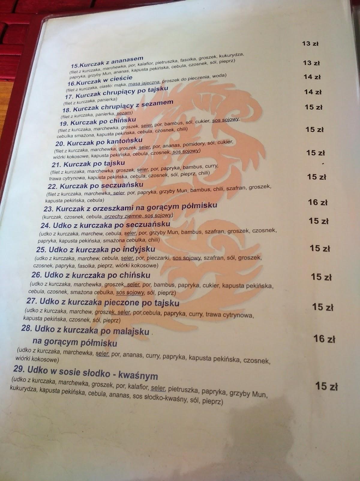 Menu at Ha Noi restaurant, Olkusz