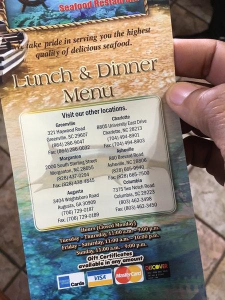 Menu at Harbor Inn Seafood Charlotte restaurant, Charlotte